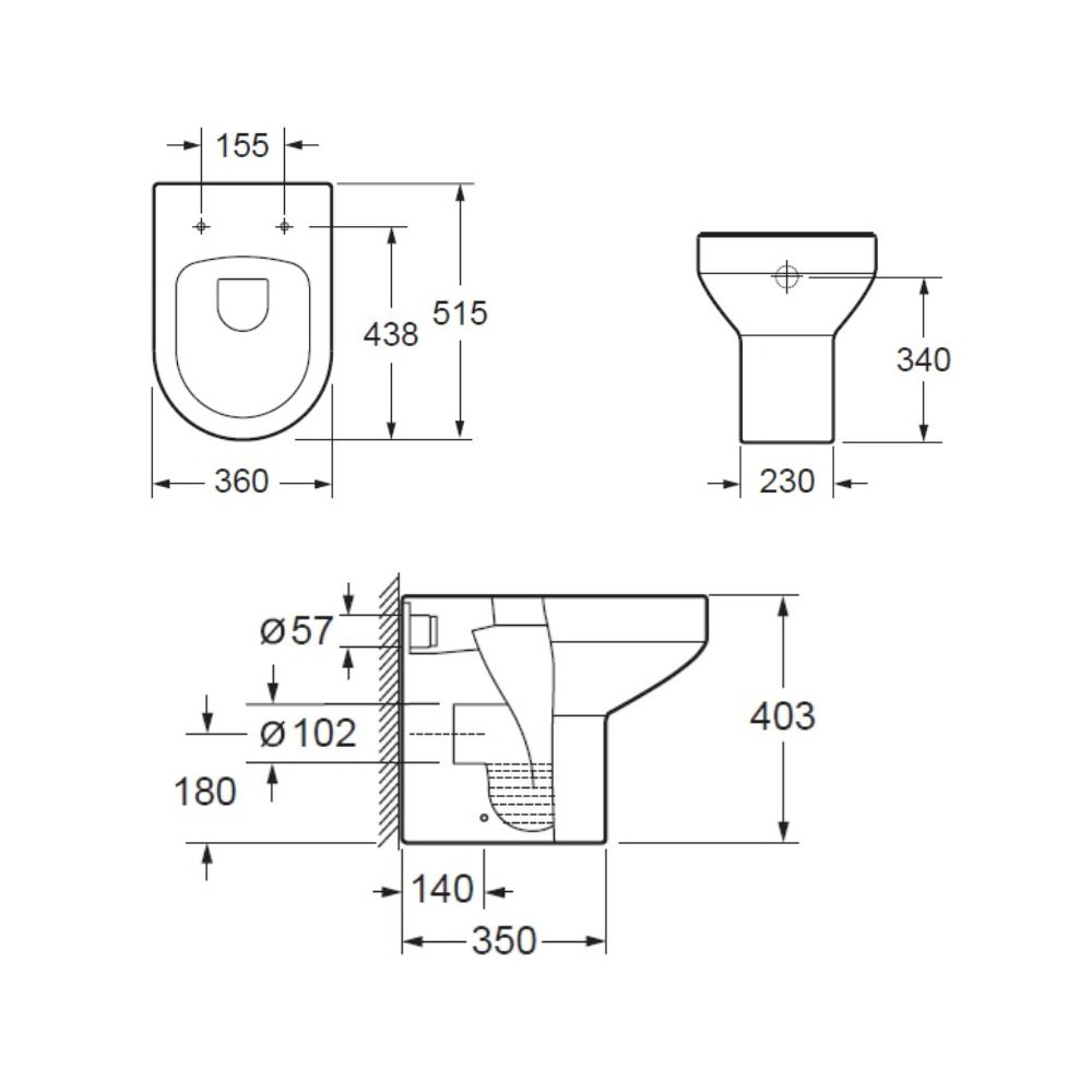 Spa Rimless Back To Wall Pan - Inc Soft Close Seat, Rubberduck Bathrooms