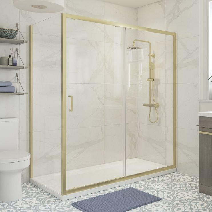 Prime 1000mm Sliding Door Shower Enclosure - Brushed Brass - RDBS107506