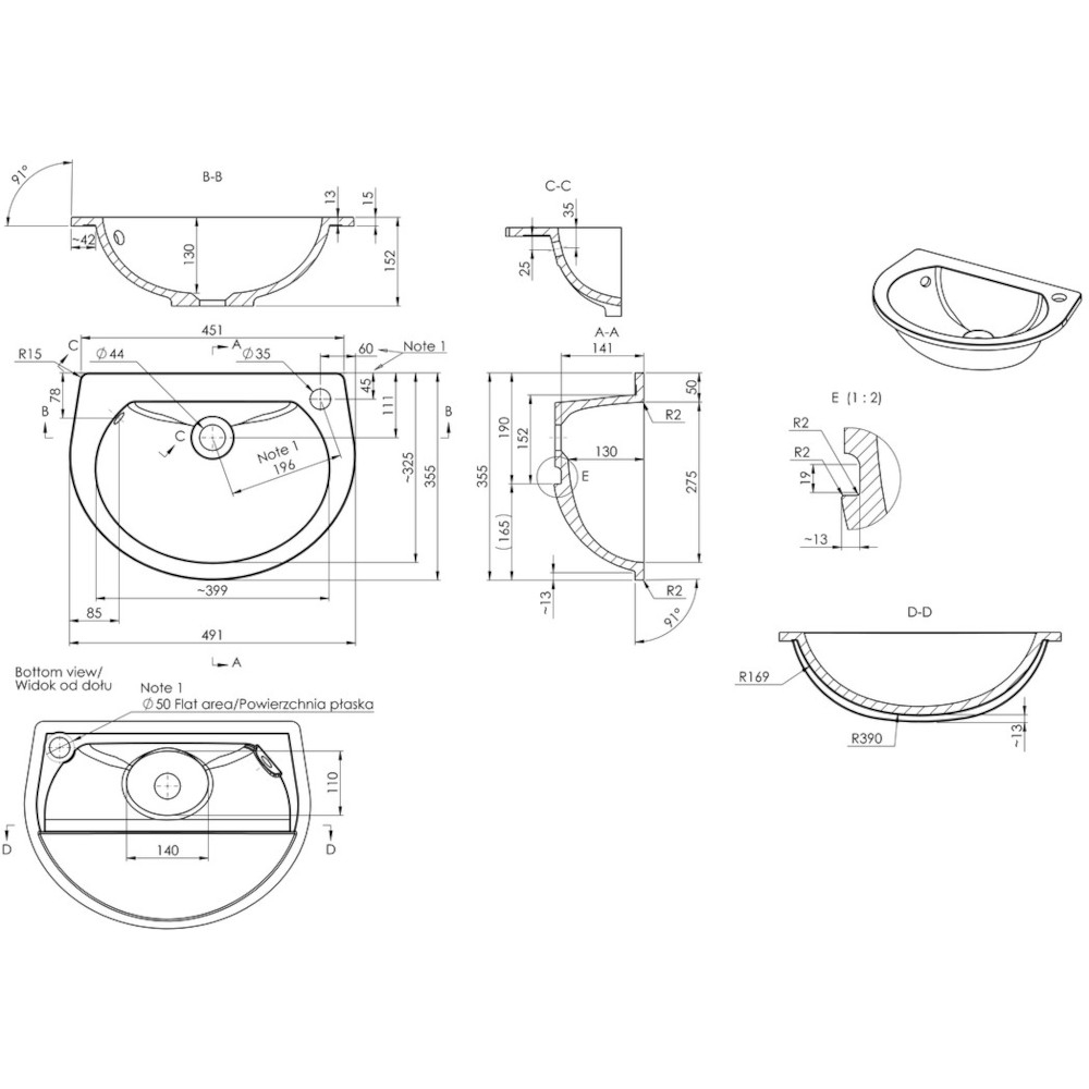 Space Saver 490 x 355mm Semi Recessed Basin
