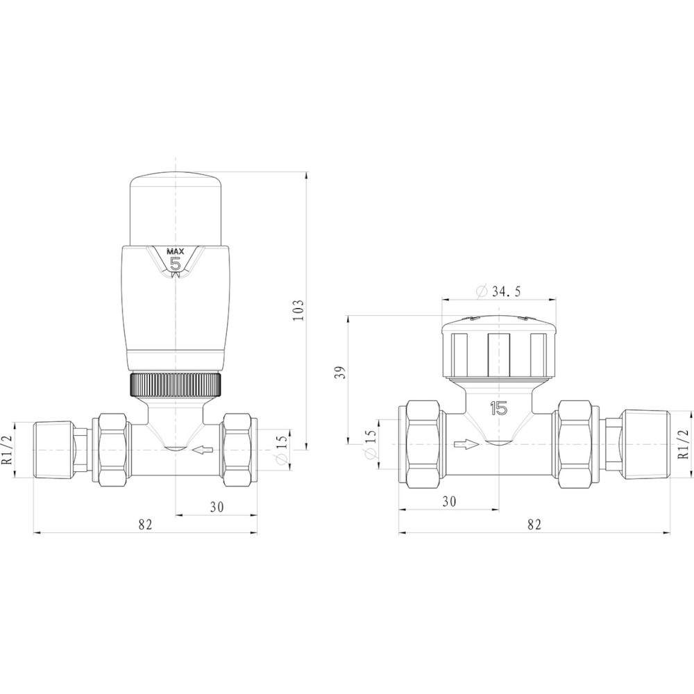 Straight Round Thermostatic Radiator Valves - Chrome - RDBS103022