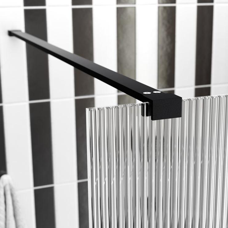 Supreme 1200mm Fluted Wetroom Panel & Support Bar - Black - RDBS107556