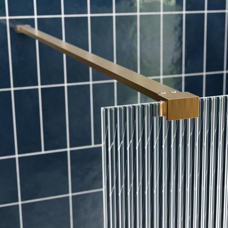 Supreme 800mm Fluted Wetroom Panel And Support Bar Brushed Brass