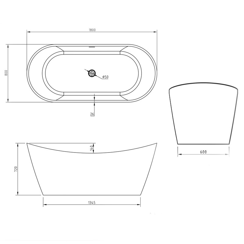 Synergy Bolsena 1800mm Double Ended Freestanding Bath. SY-FSB403-A