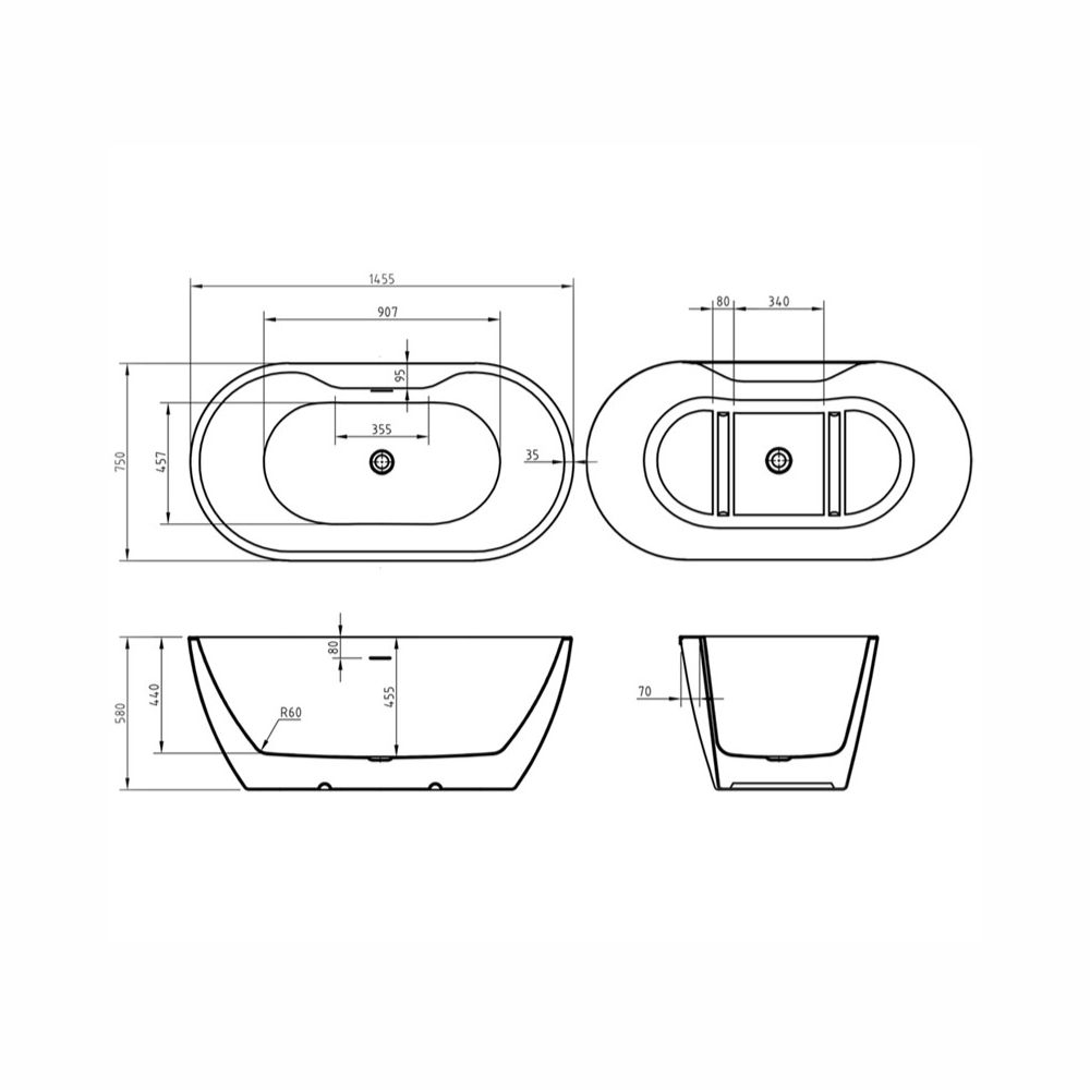 Synergy San Marlo 1455 x 750mm Double Ended Freestanding Bath SY-FSB200-A