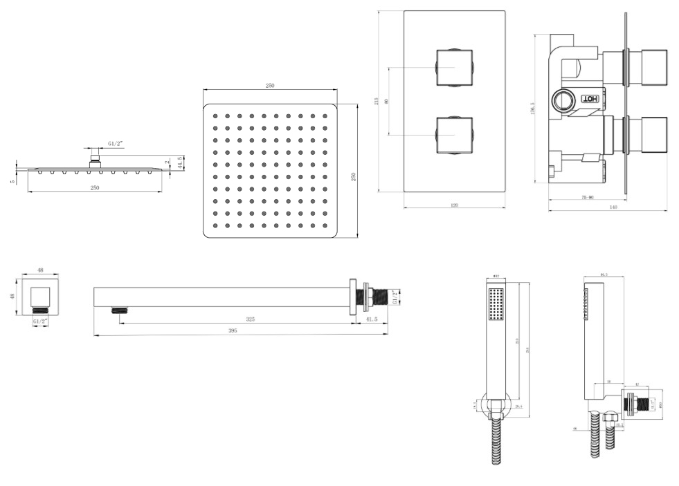 Tailored Bathrooms Orca Brushed Brass Built in Shower Valve with Square ...