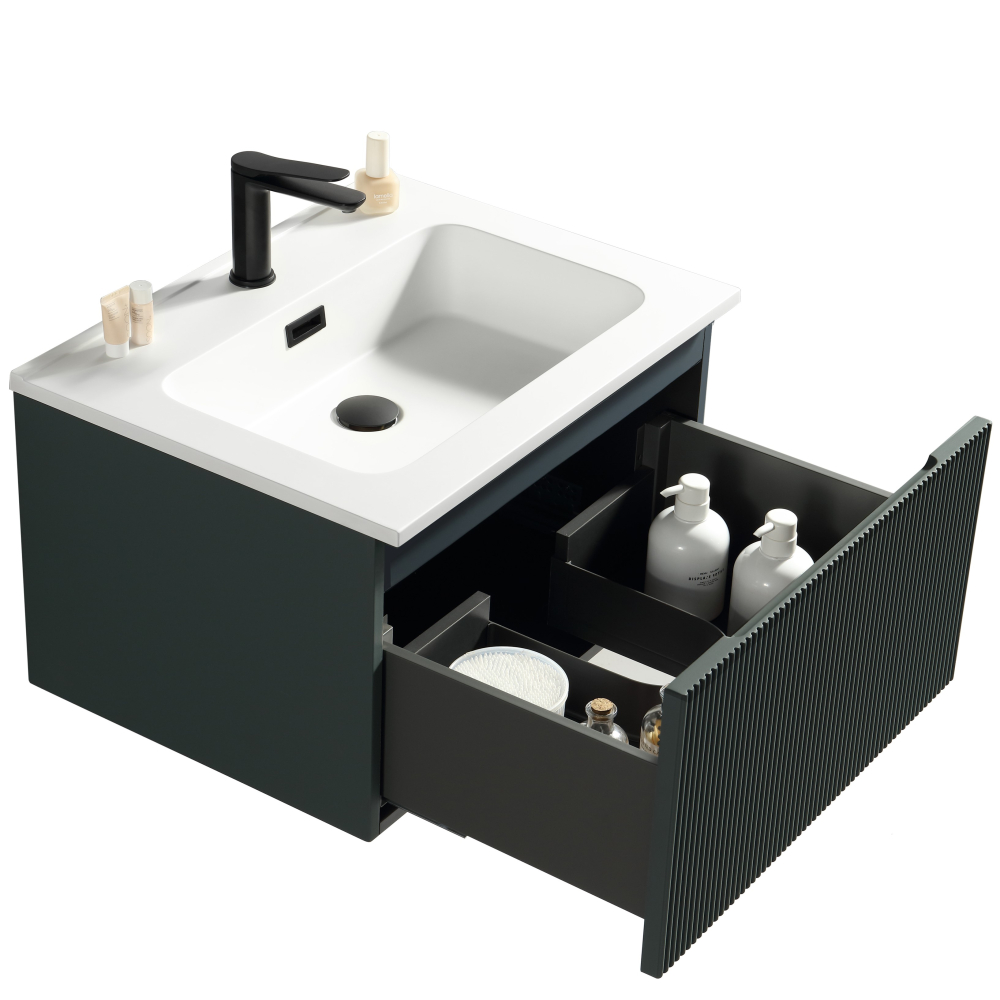 Flauto Midnight Shadow Fluted 600mm Wall Hung Vanity Unit & Matte Basin ...