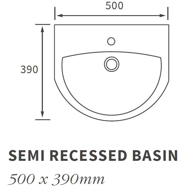 Termond 500 x 390mm 1 Tap Hole Semi Recessed Basin - RDBS1829