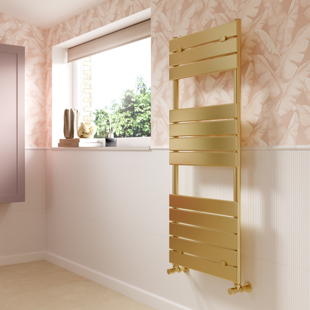 Termonde 500 x 1200mm Brushed Brass Square Bathroom Towel Radiator