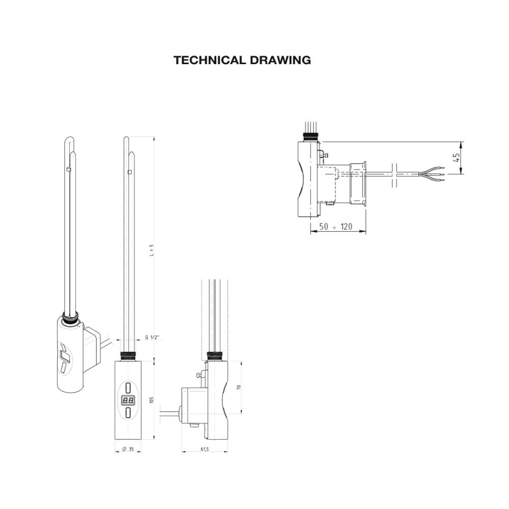 Tissino Hugo2 Digital Thermostatic Element Chrome, Hugo2 Thermostatic ...