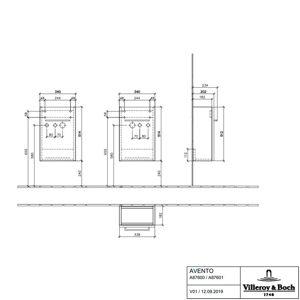 Villeroy & Boch Avento 340mm Graphite Wall Hung Cloakroom Vanity Unit ...