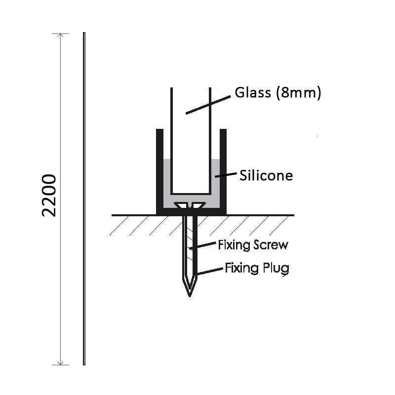 Wet Room 8mm Glass Surface Channel - 2000mm - Brushed Nickel, GCSC-07-0824