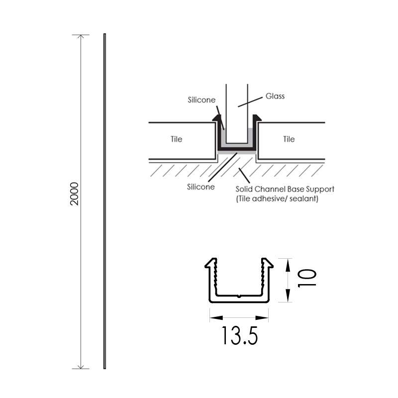 Abacus Wet Fix Brushed Nickel Recessed 1200mm Glass Channel - 10mm ...