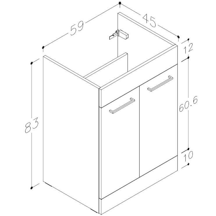 Volta 590mm Floor Standing 2 Door Basin Unit (No Top) - White Gloss