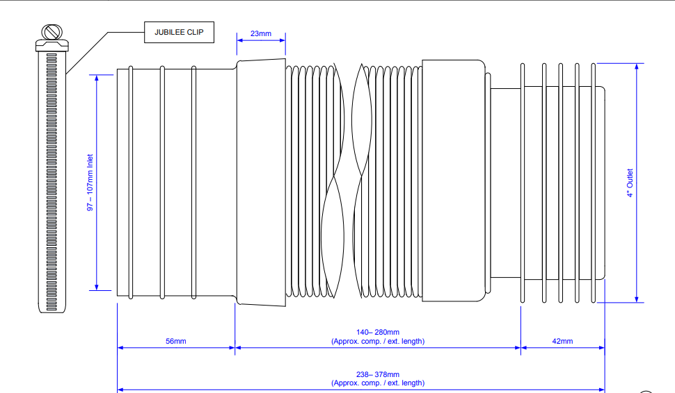 McAlpine White Back To Wall Flexible WC Connector - Straight WC-F21R