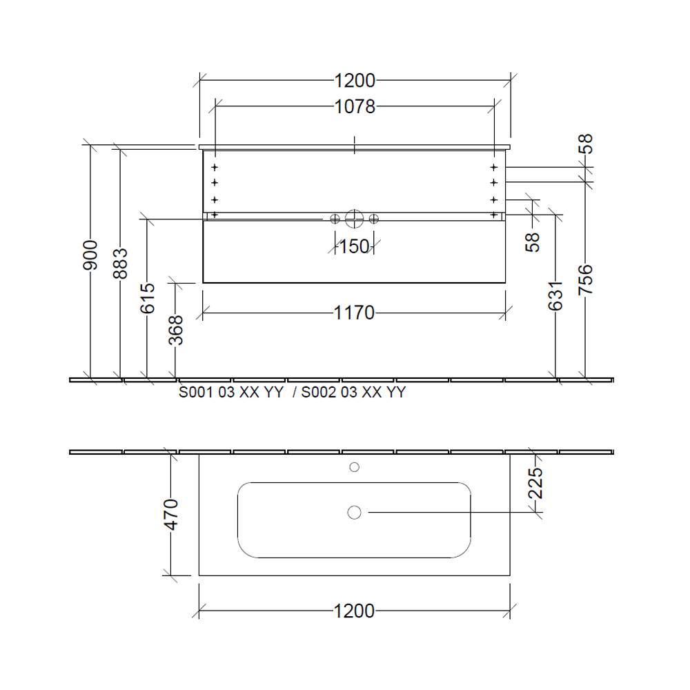 Villeroy & Boch Arto 1200mm 2 Drawer Bathroom Vanity Unit And Black ...