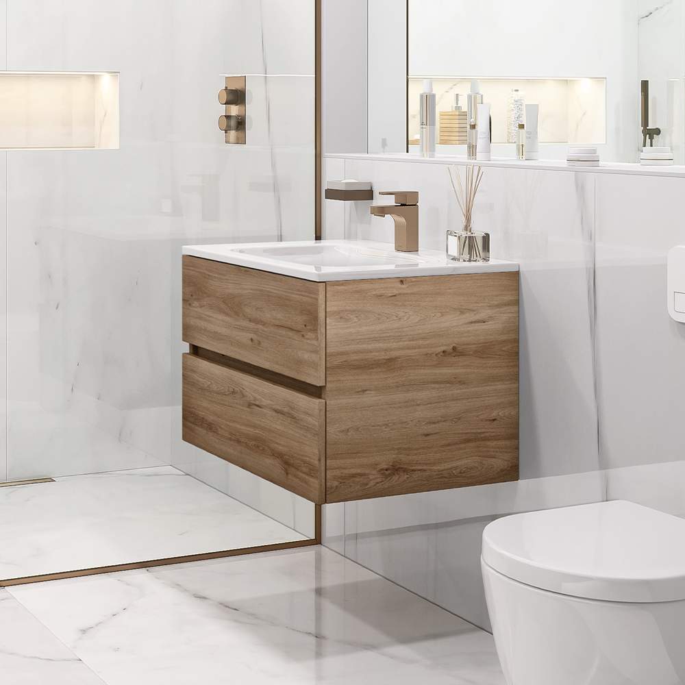 Villeroy & Boch Arto 600mm 2 Drawer Bathroom Vanity Unit And Basin - Oak Kansas - VBFN-060X-RH