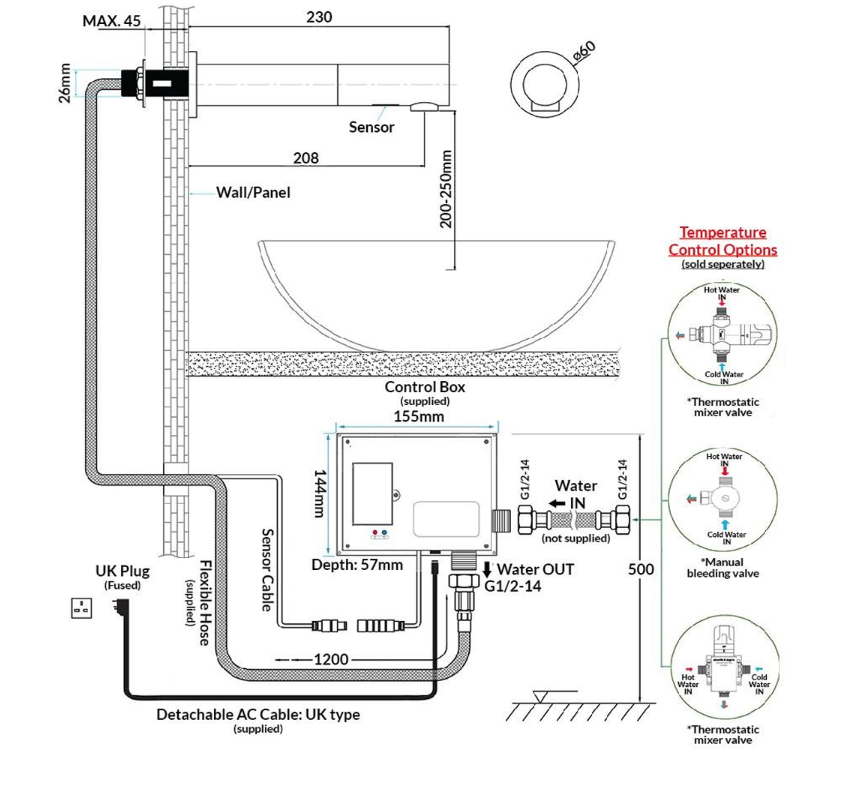 Wall Mounted Infrared Commercial Tap - Hands Free Tap - ATTB-TS31-1602