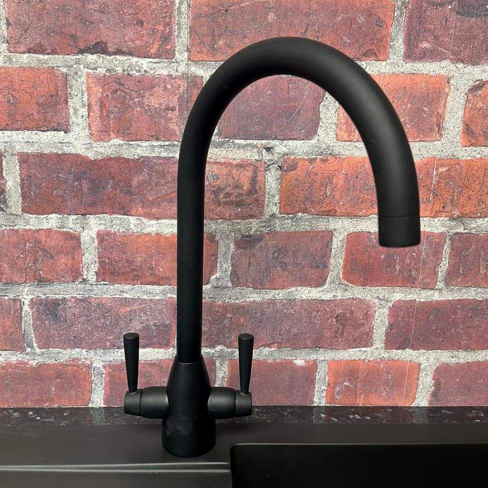 Richmond Twin Lever Kitchen Mixer Tap - Matt Black | UKB-KTAP005MB