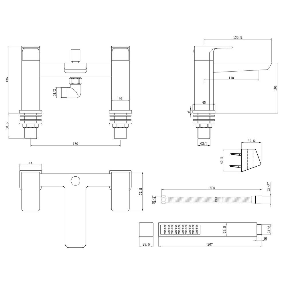 Buff Bath Shower Mixer - Shower Kit - Chrome - RDBS105729