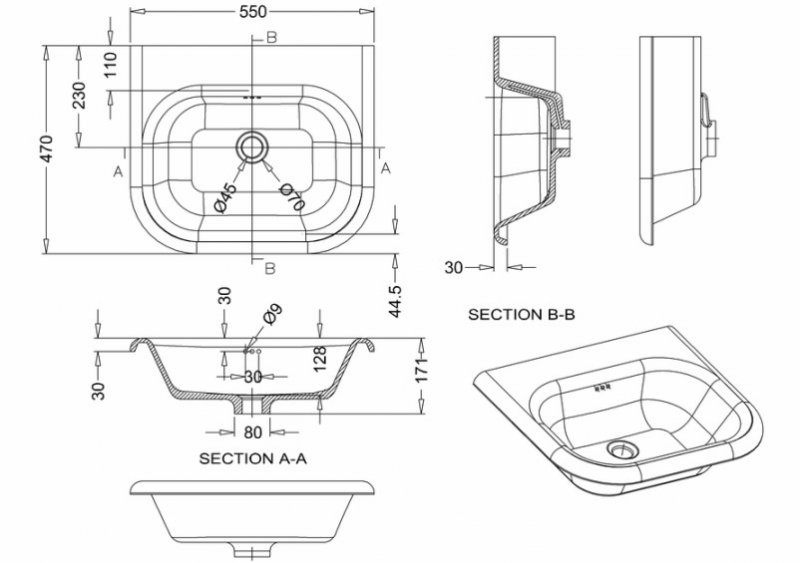 Clearwater Small Natural Stone Traditional Basin B7E | B7E