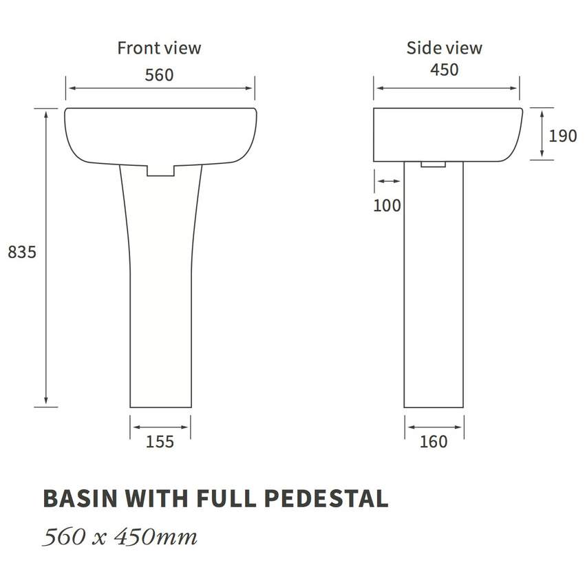 Crest 560 x 450mm 1 Tap Hole Basin & Full Pedestal - RDBS1779