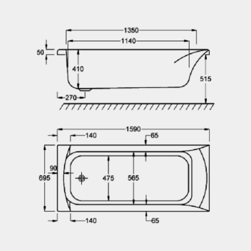 Carron Delta Carronite Single Ended Bath 1600 x 700 Twin Grip, 02056T ...