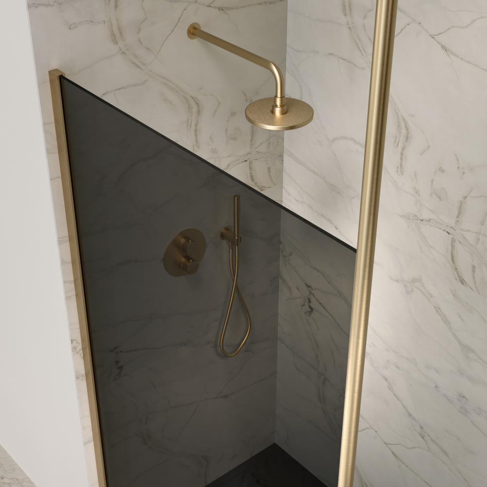 Frontline Bathrooms Prestige2 Brushed Brass 1100mm Smoked Shower Screen