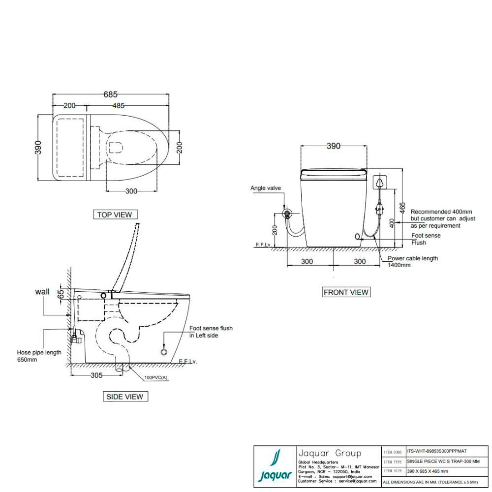Jaquar UK Bidspa Fully Automatic Rimless Smart Floor Standing Bidet WC