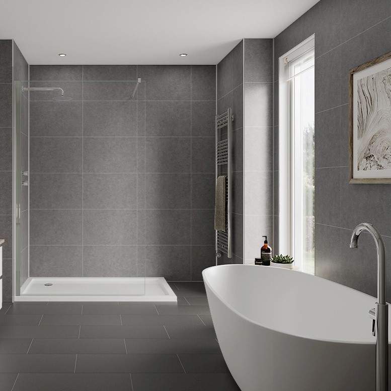 Multipanel Grey Mineral Large Tile Effect Shower Board | Rubberduck ... Multipanel Grey Mineral Large Tile Effect Shower Board | Rubberduck ...