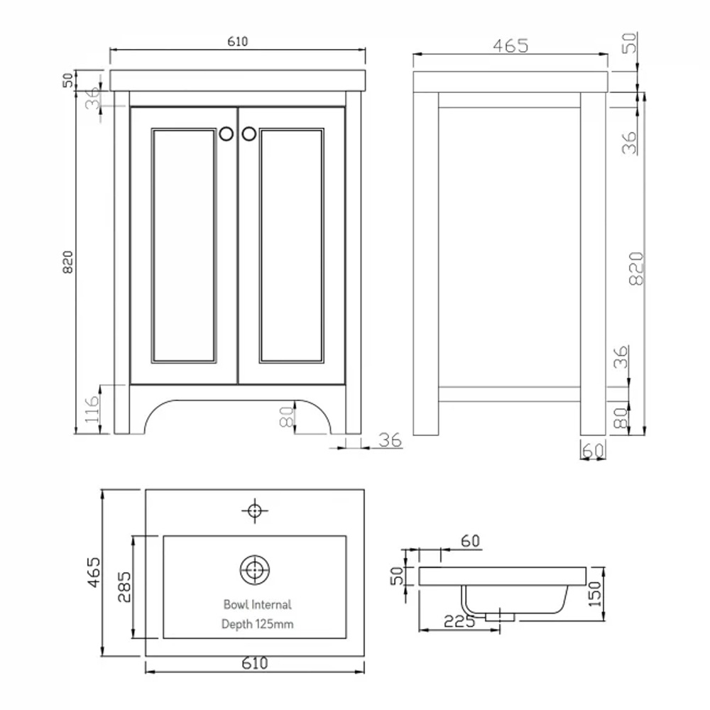Scudo Harrogate Brunswick 600 White Vanity Unit, HARR-BRUNS-600-ARCTIC ...
