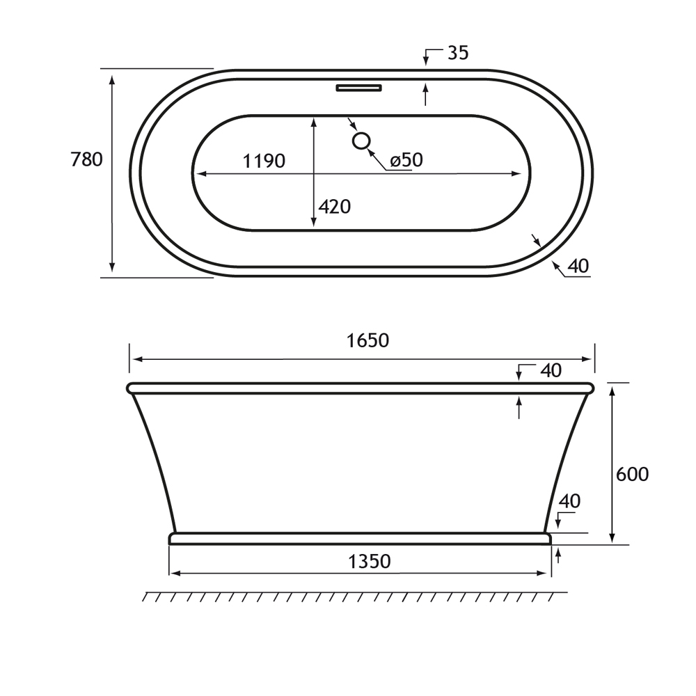 Beaufort Henley 1650 White Double Ended Freestanding Bath