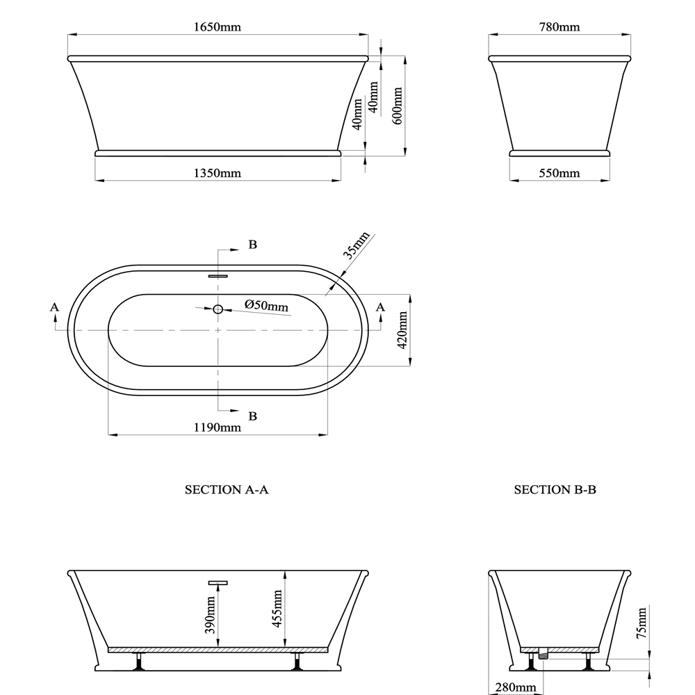 Beaufort Henley 1650 White Double Ended Freestanding Bath