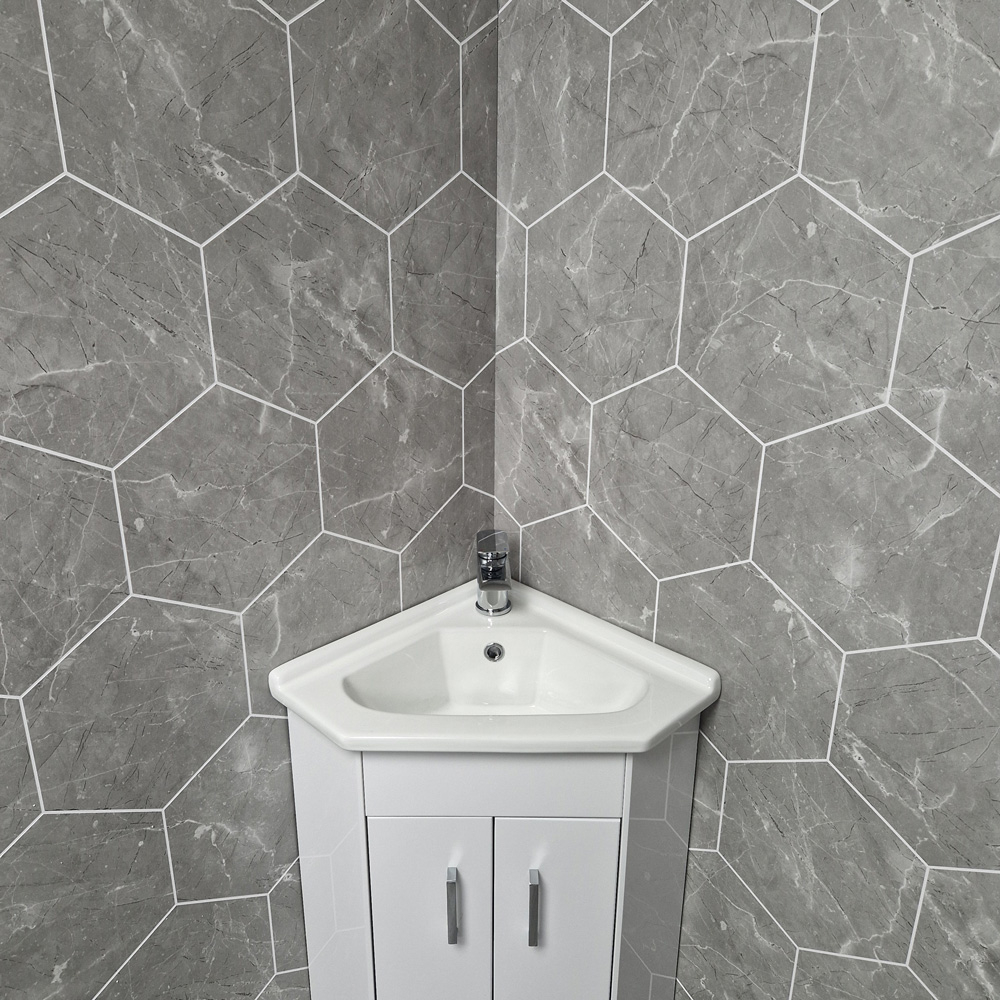 Lunar Stone Hexagon Tile MEGAboard Grout Line 1m Wide PVC Wall Panels