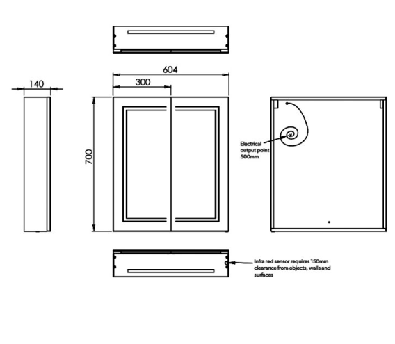 hib Edge 60 Illuminated Bathroom Cabinet, 49500