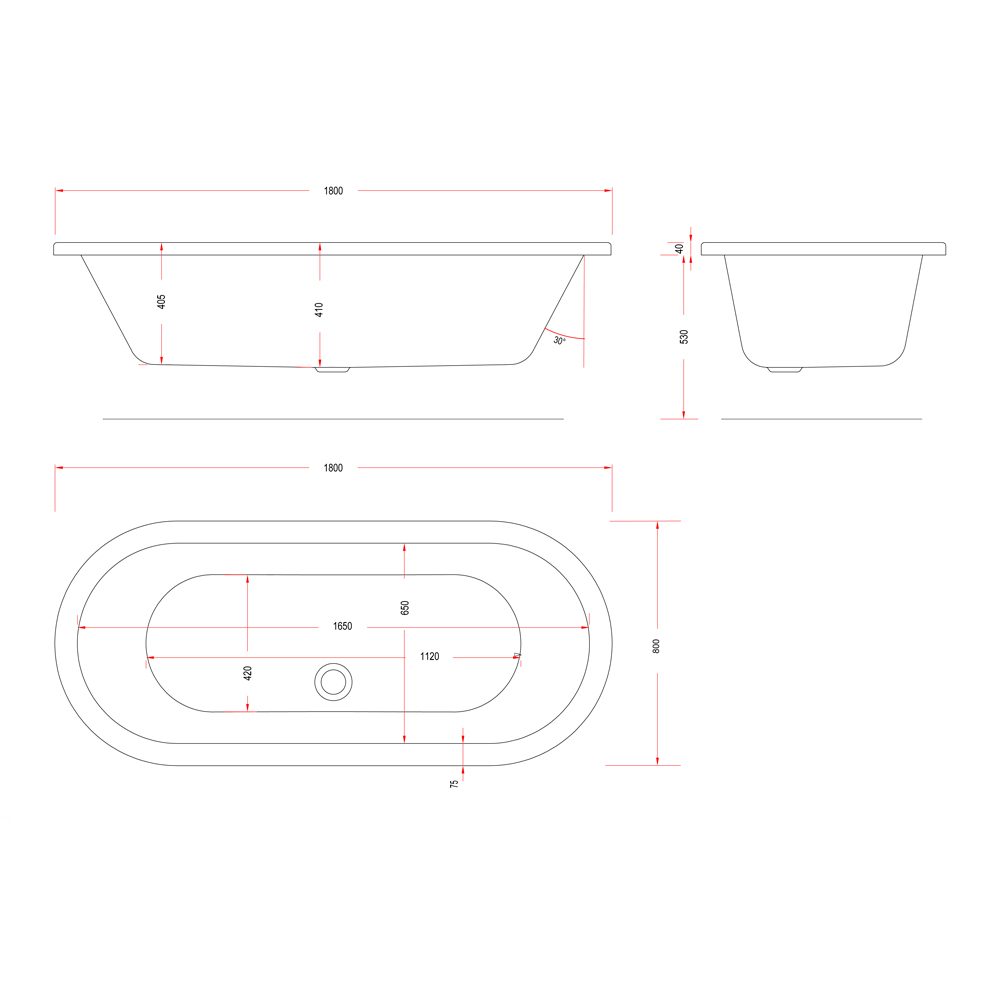 Beaufort Humber Freestanding Bath White 1800 x 800mm