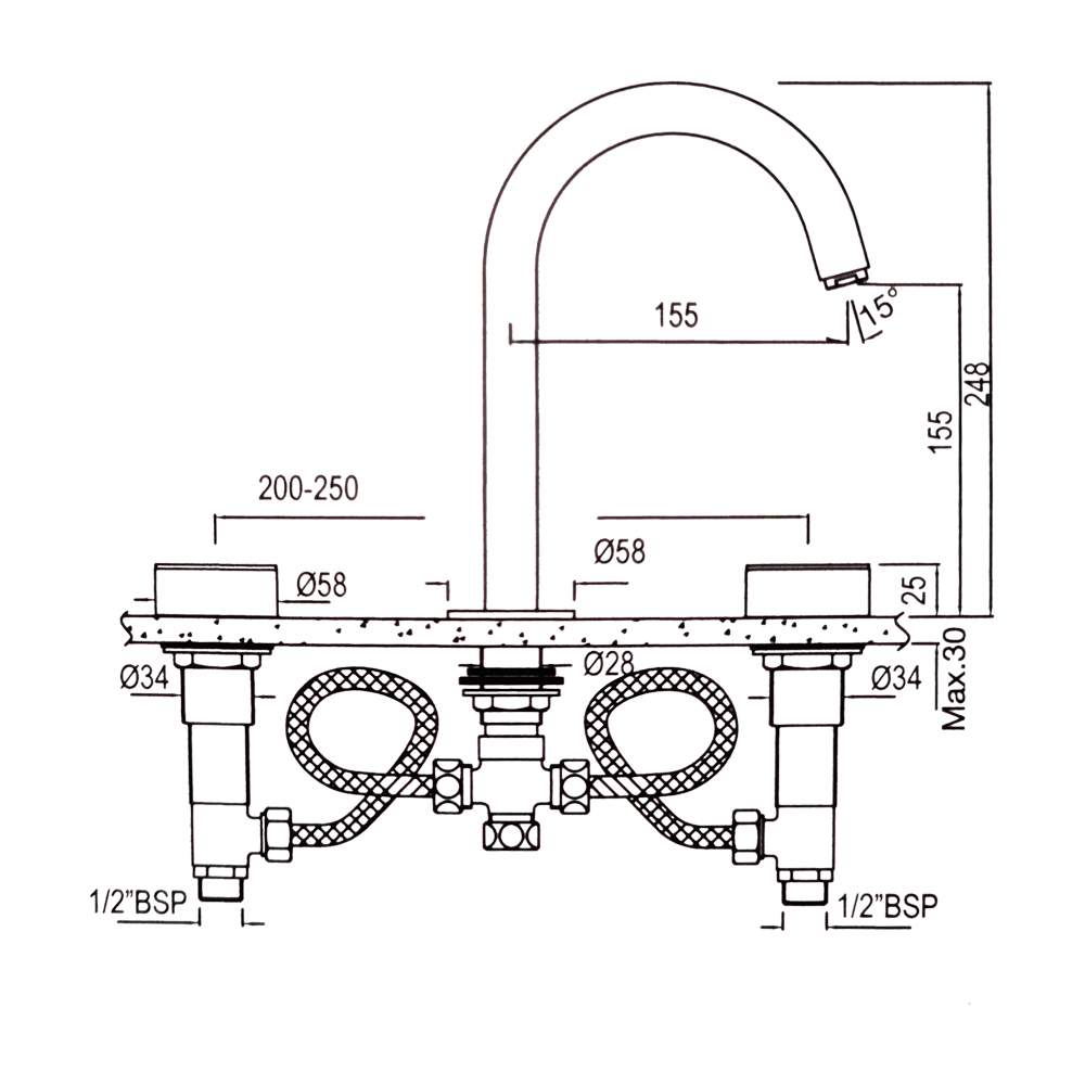 Jaquar Laguna Matt Black 3 Hole Basin Mixer Tap With Curved Spout, LAG ...