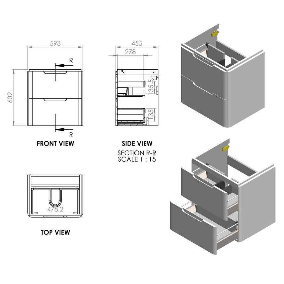 Laplane 600mm Matt Indigo 2 Drawer Wall Hung Basin Vanity Unit - RDBS96044