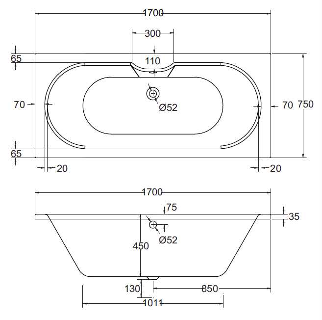Frontline Bathrooms Aquabathe 1700 x 750mm Luna 10 Jet Whirlpool Bath ...