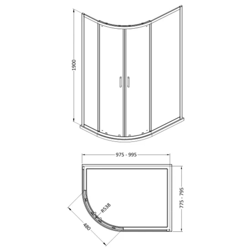 Nuie Rene Brushed Brass 1000 x 800 Offset Quadrant Shower Enclosure ...