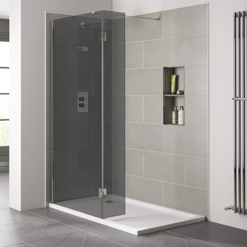 Aquaglass Elite Matt Black 900mm Smoked Glass Walk In Shower Screen