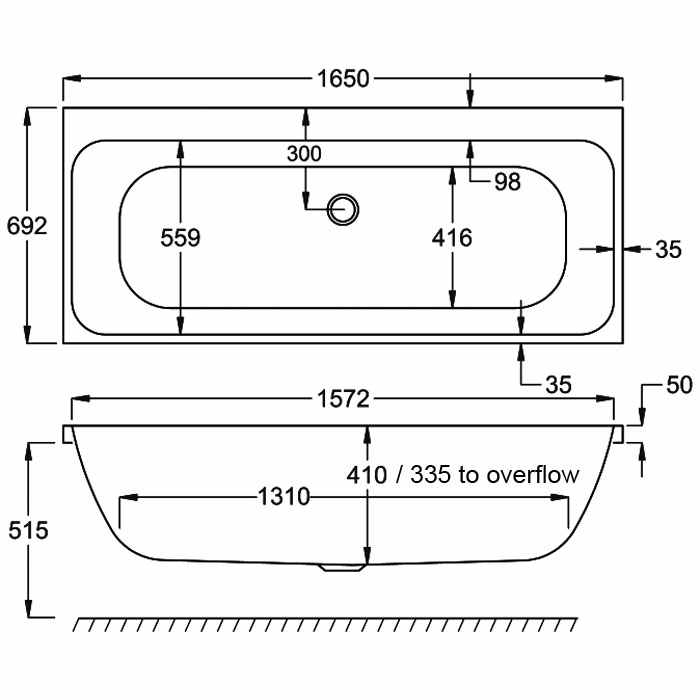 Carron Profile Duo 1650 x 700 Double Ended Bath 5mm, 02521 | Rubberduck ...