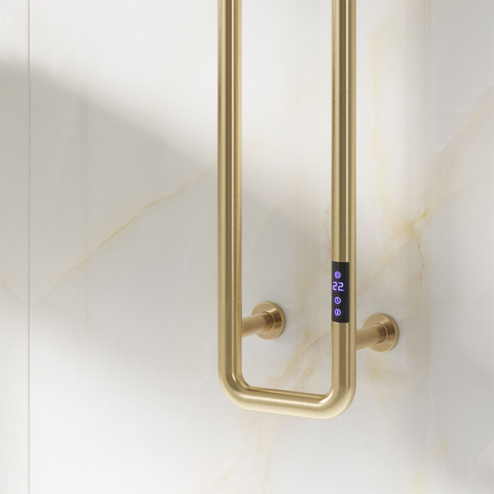 Reina Pelmo 1500 x 200mm Brushed Brass Bathroom Electric Radiator, EPLOB