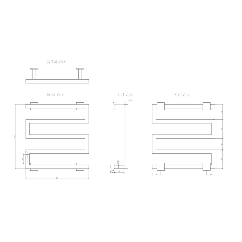 Reina Vispa 510 x 500mm Brushed Brass Bathroom Electric Radiator, EVSPB