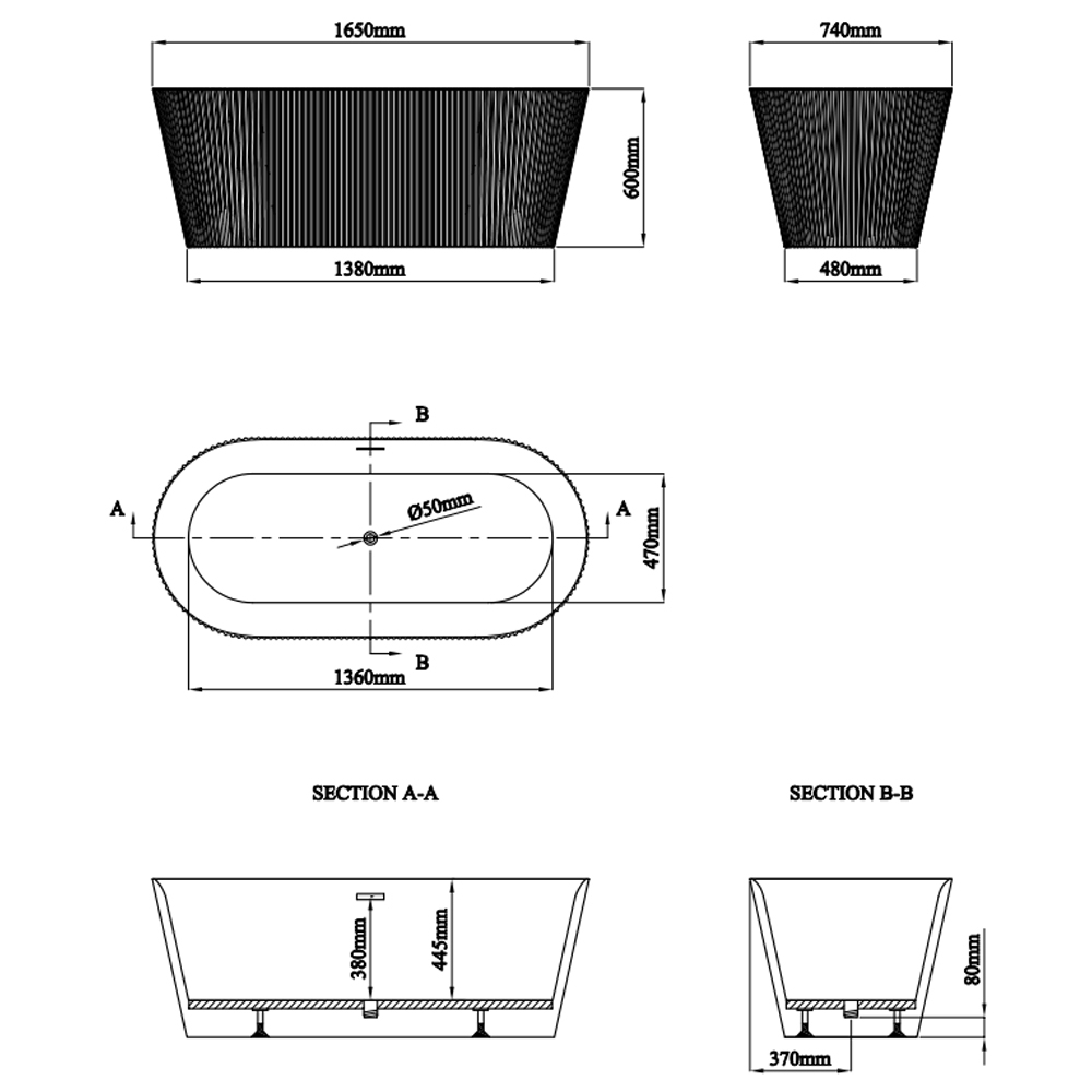 Beaufort Sandford 1650 White Double Ended Freestanding Bath