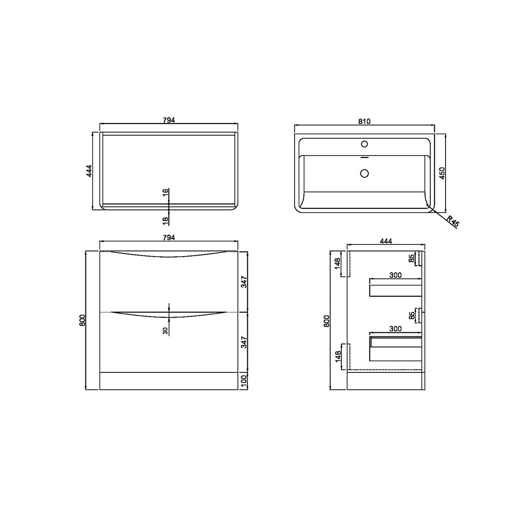 Scudo Bella 800 Davos Oak Floor Standing Vanity Unit, BELLA-800FLOORCAB ...