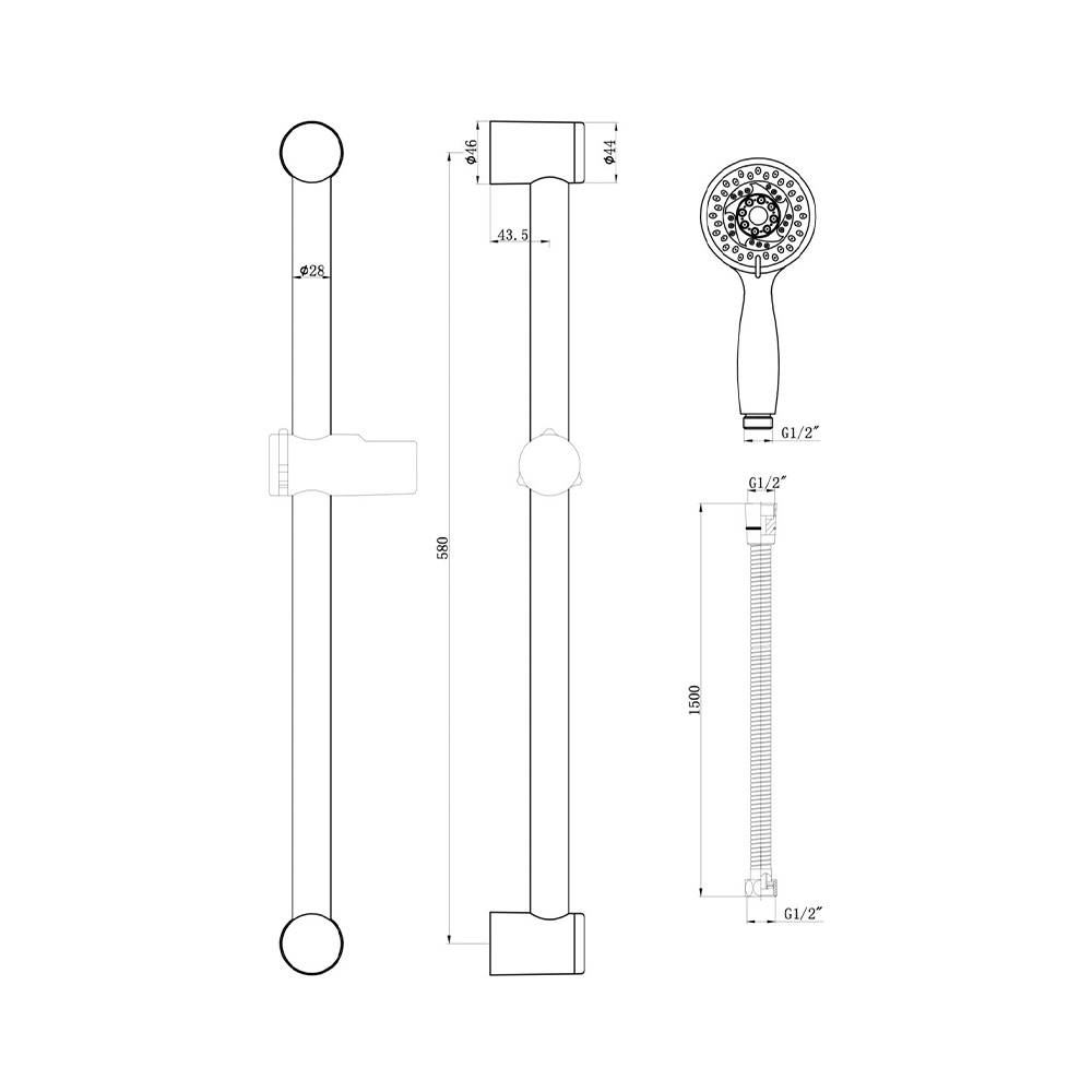 Scudo Round Chrome Riser Slide Rail Kit With Multifunctional Hand ...