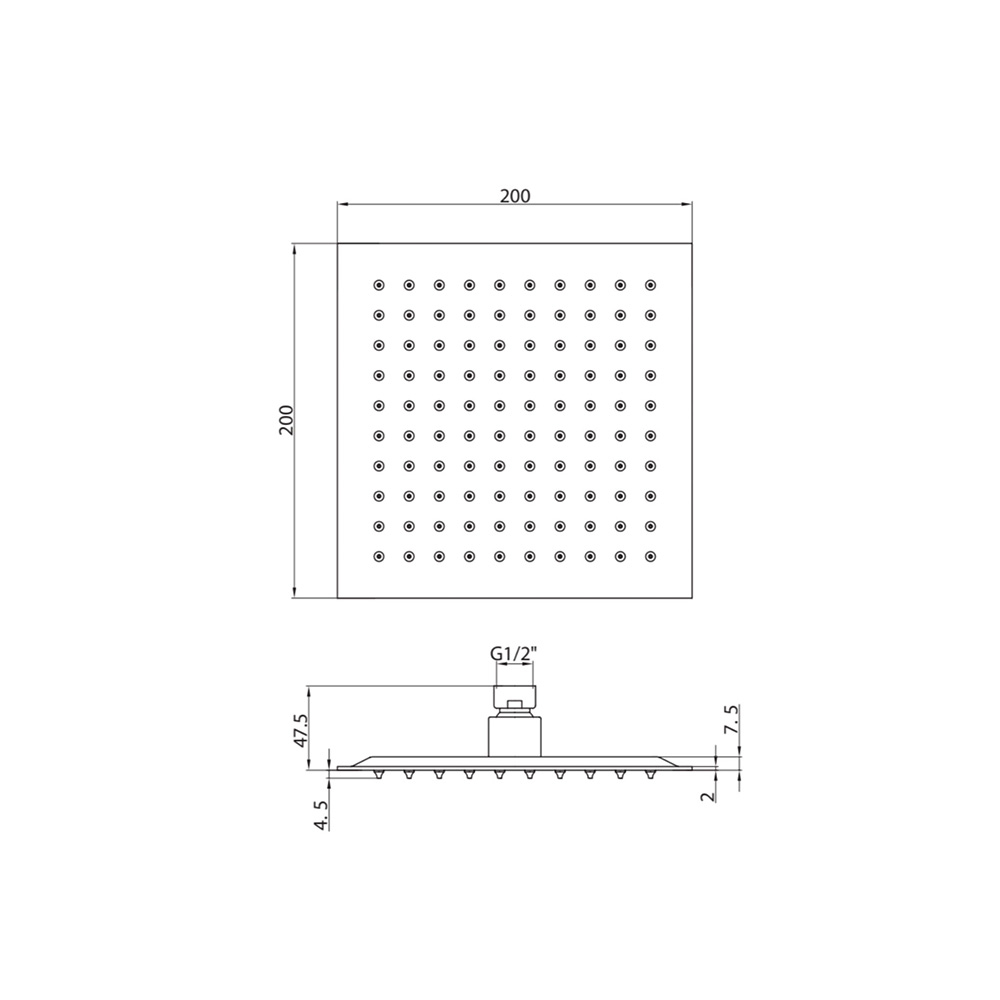 Scudo Chrome 200mm Square Shower Head