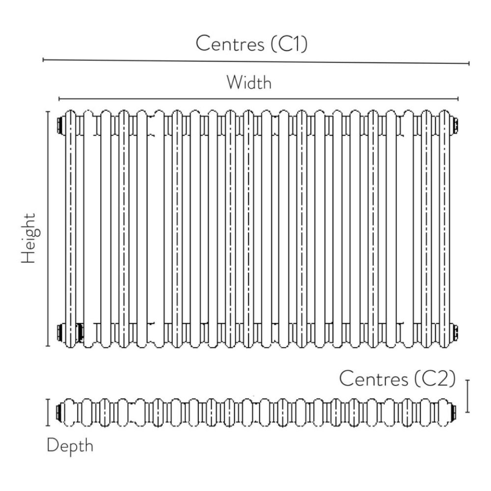 Scudo 3 Column 600 x 1010mm Raw Metal Horizontal Designer Radiator, COL ...