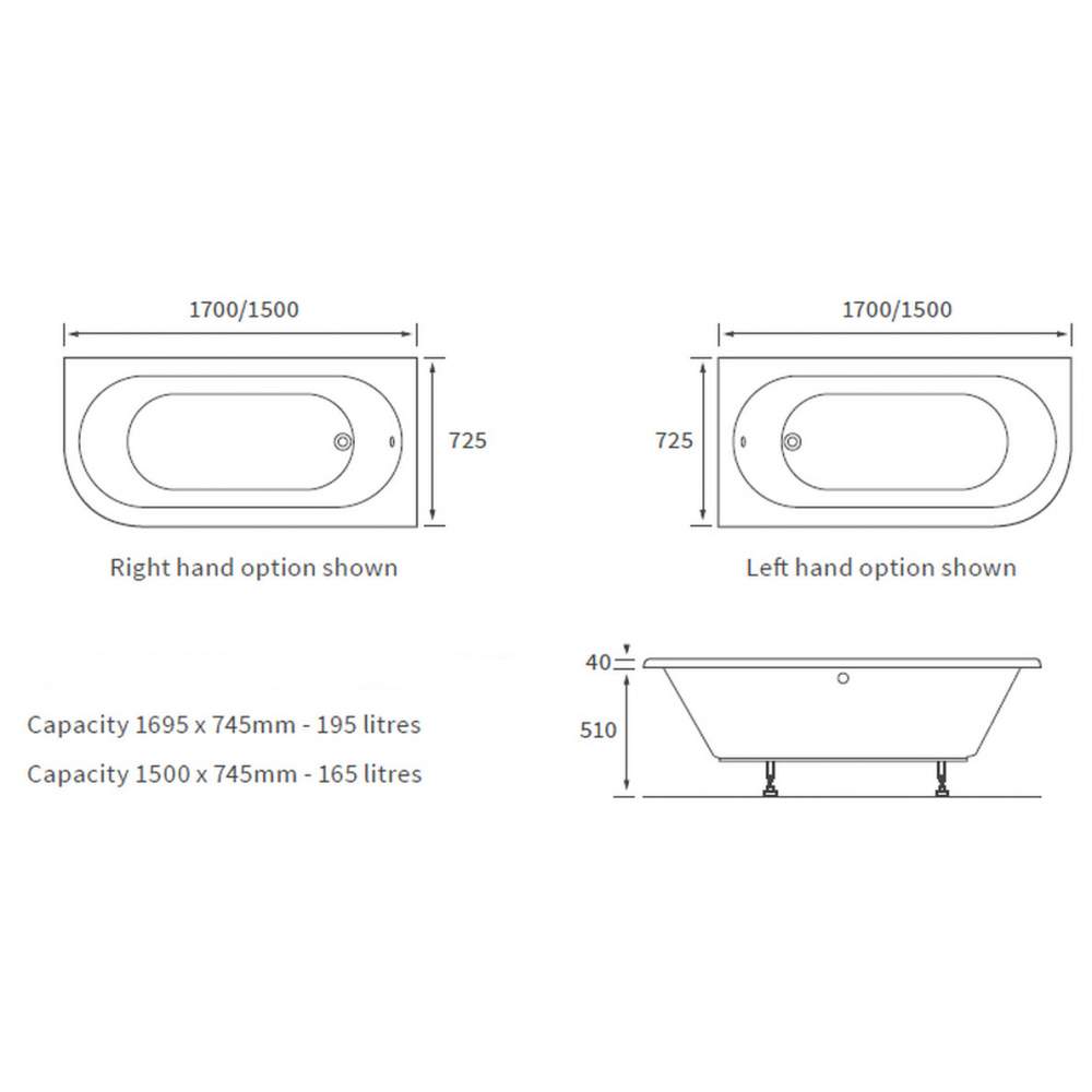 Shetland J Shape 1500x725 0TH RH Bath