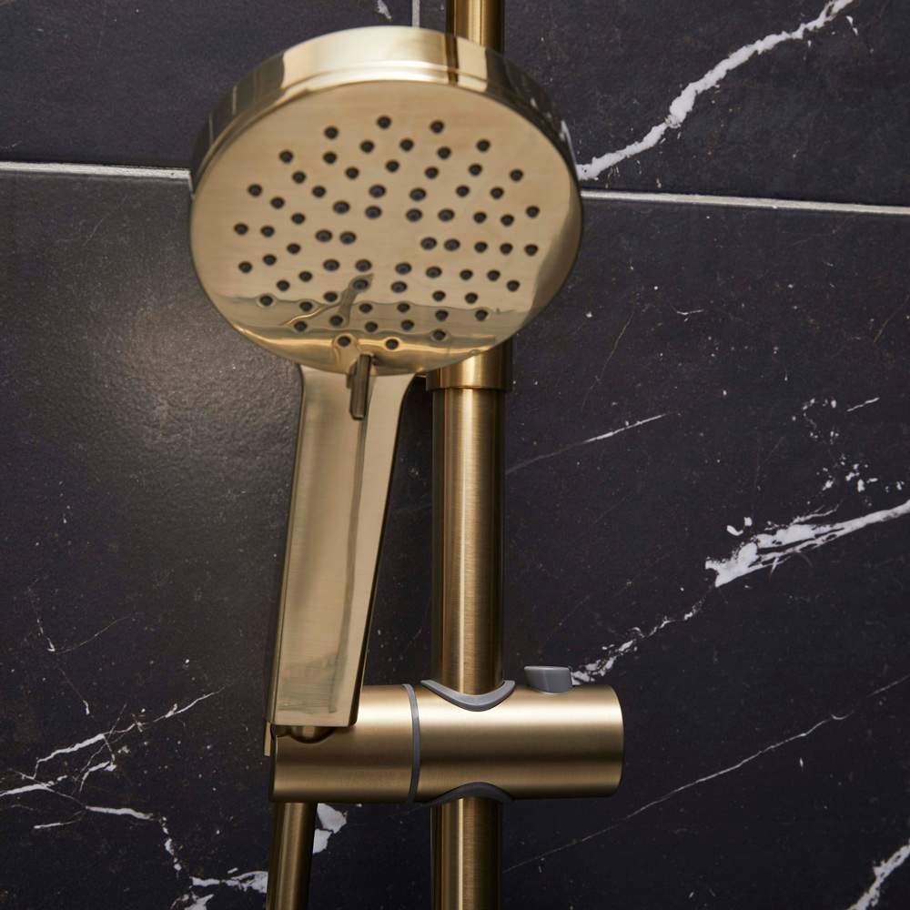 Spey Series 2 Brushed Brass Dual Head Thermostatic Shower Kit ...
